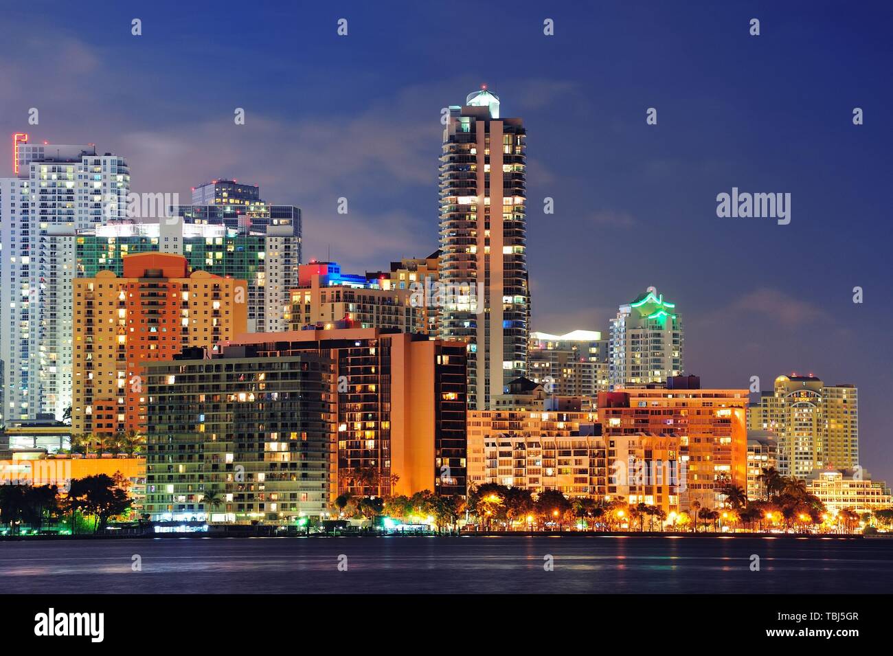 Miami urban architecture closeup over sea at night Stock Photo - Alamy