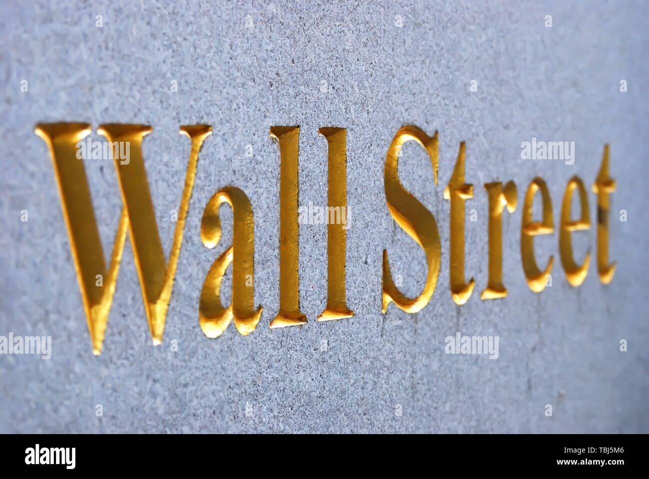 New York City Wall Street road sign in downtown Manhattan with ...
