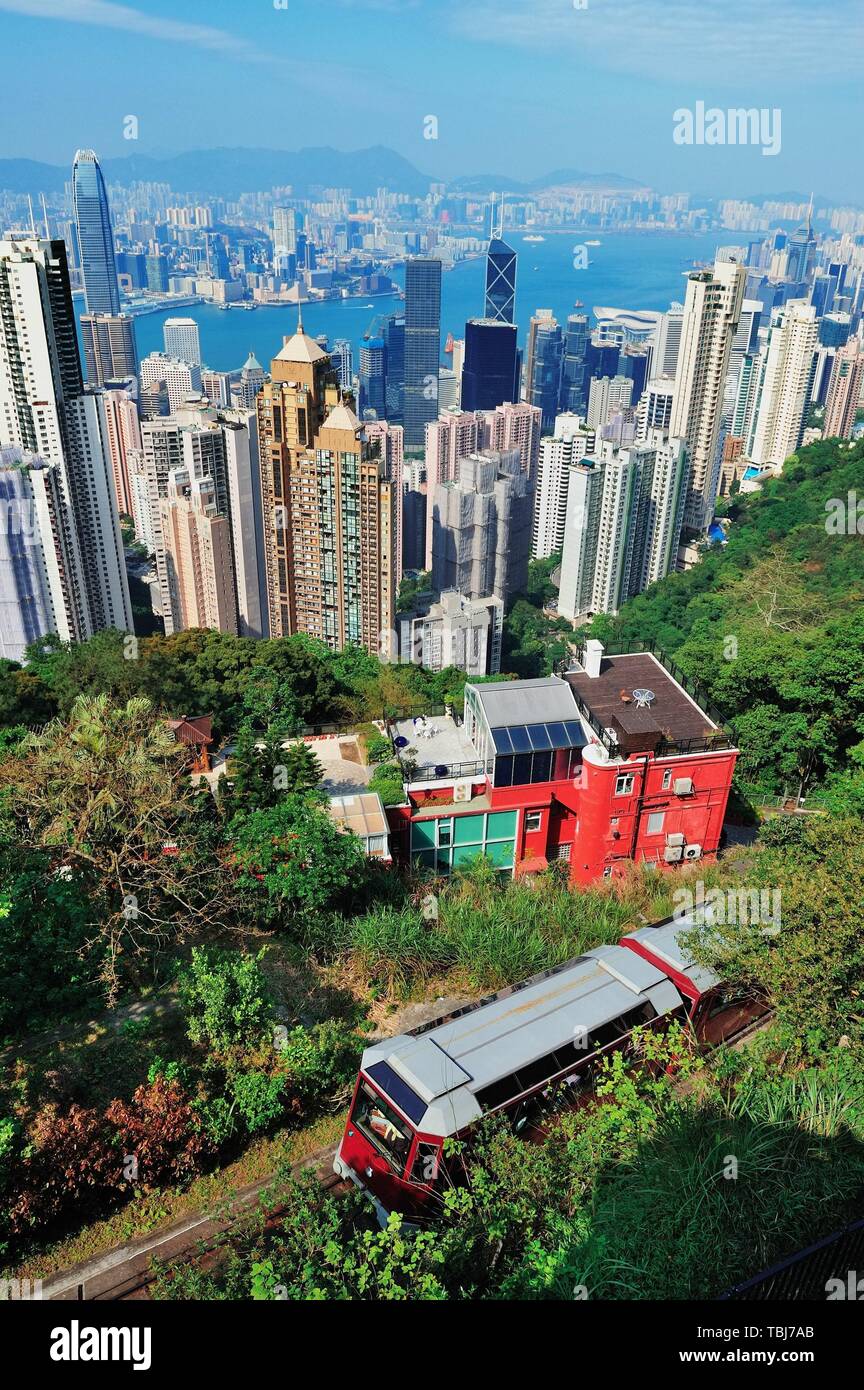 Urban architecture in Hong Kong in the day viewed from mountain top ...