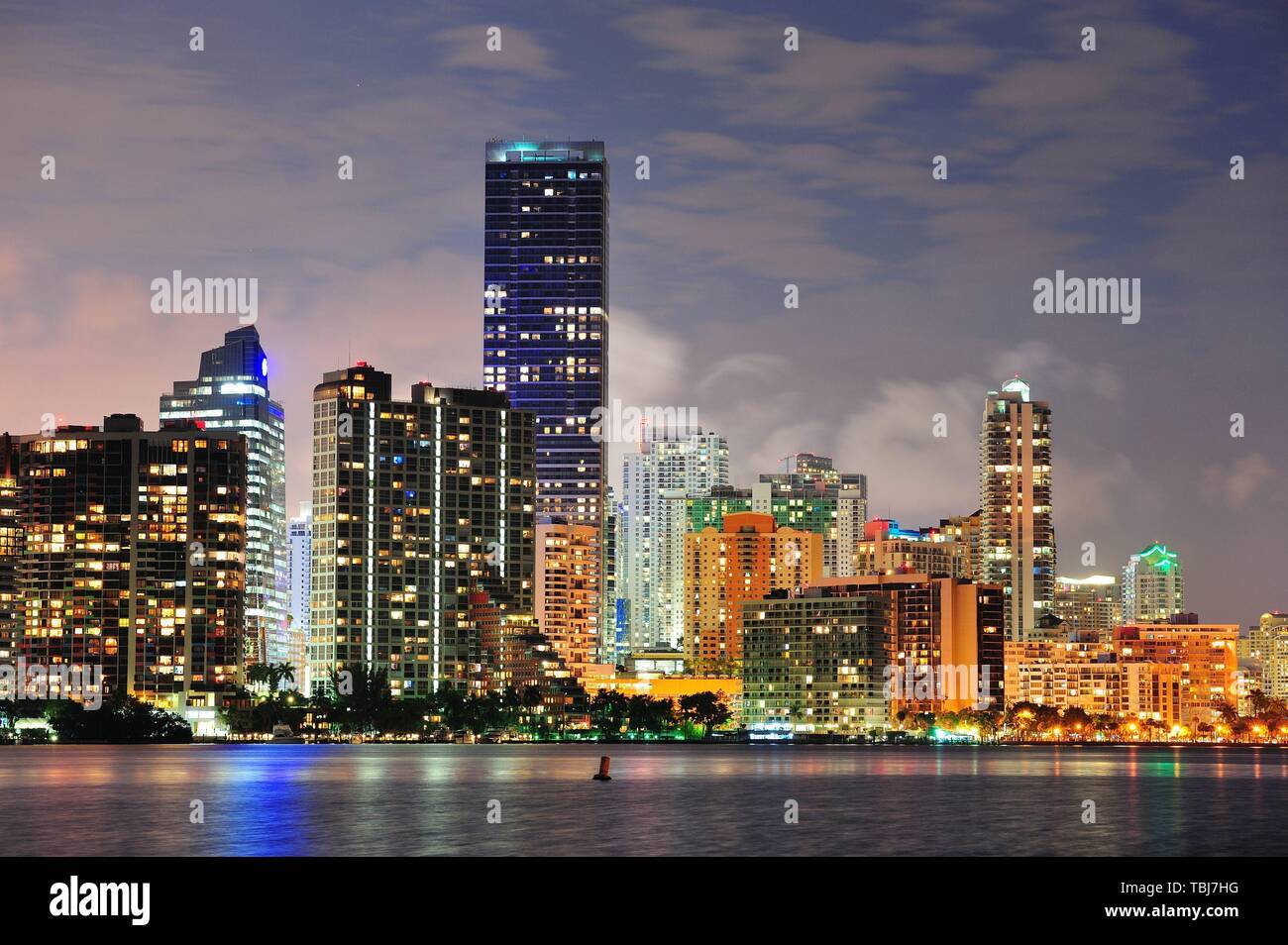 Miami urban architecture closeup over sea at night Stock Photo - Alamy