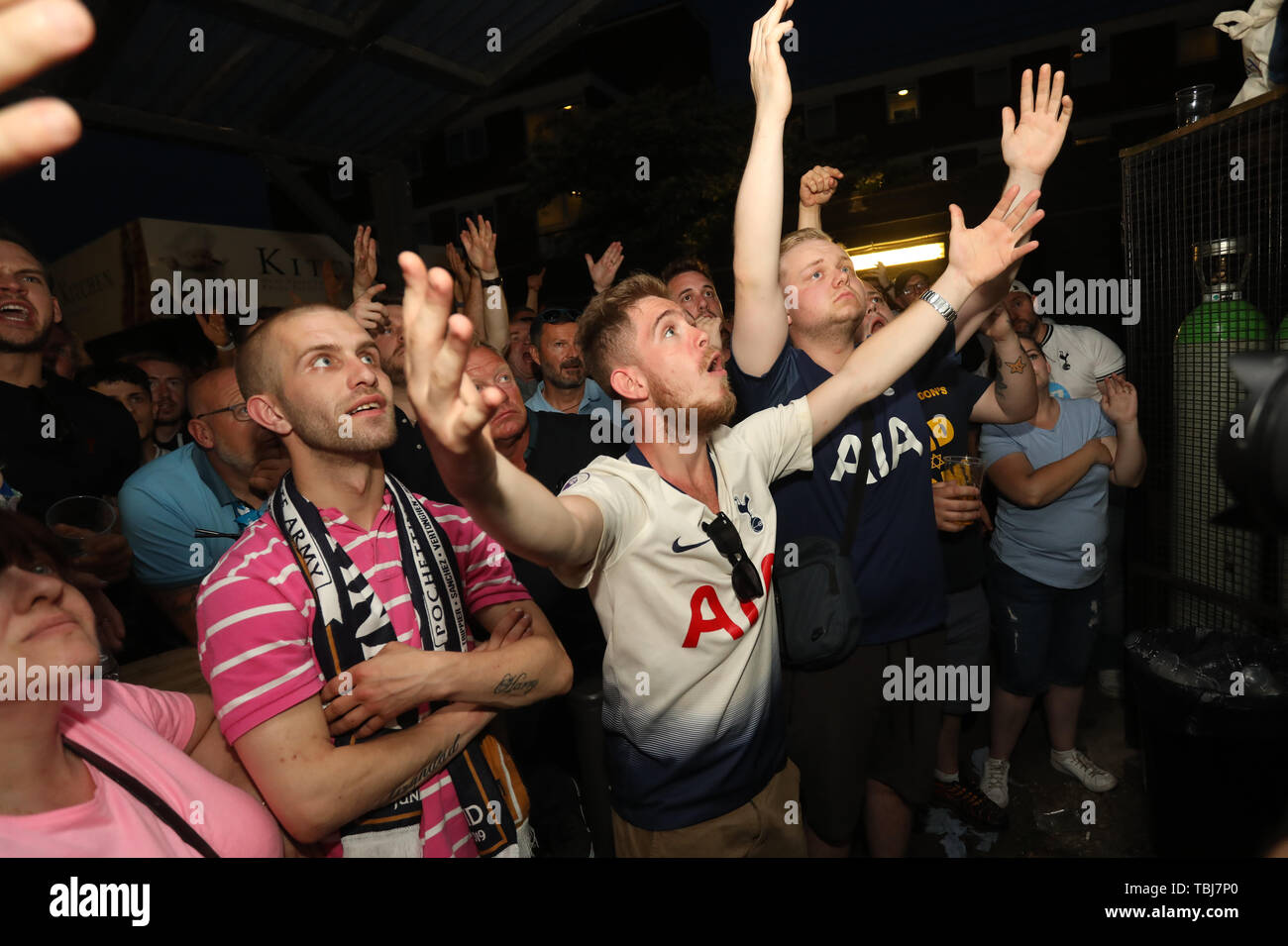 Tottenham Hotspur fans in The White Hart Lane pub in London during the ...