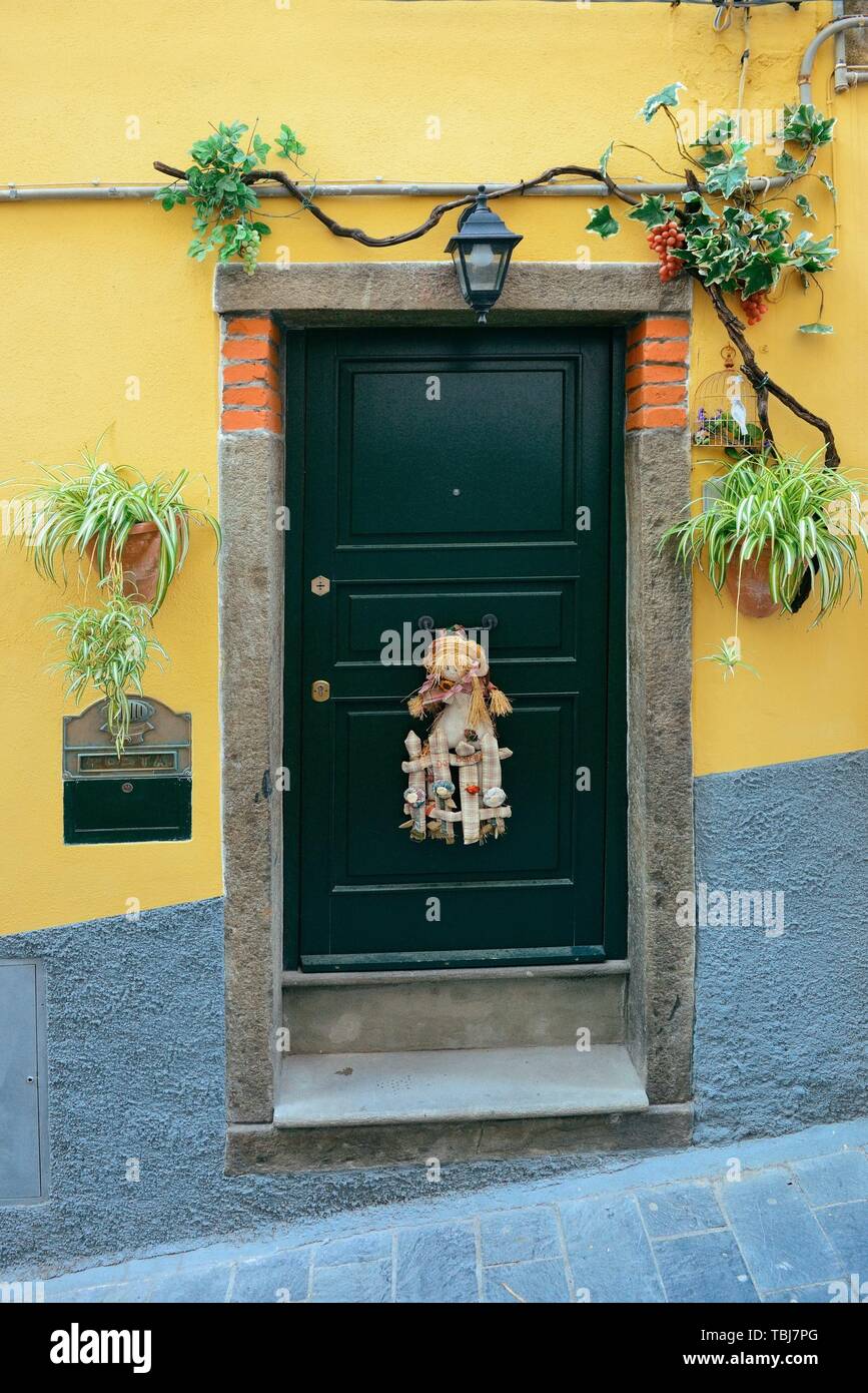 Italian style residential building closeup in Riomaggiore in Cinque ...