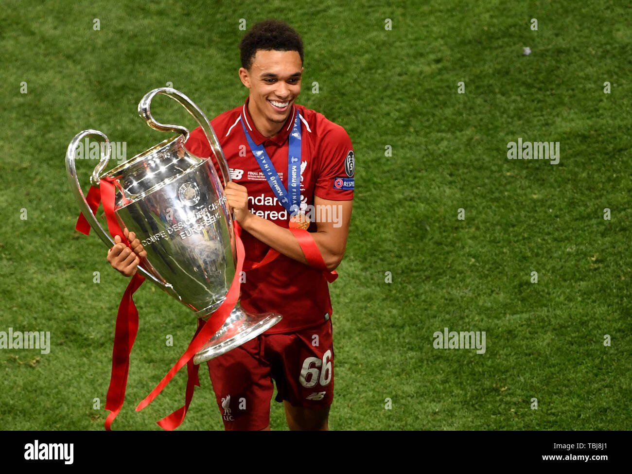 Liverpool's Trent Alexander-Arnold with the UEFA Champions League ...