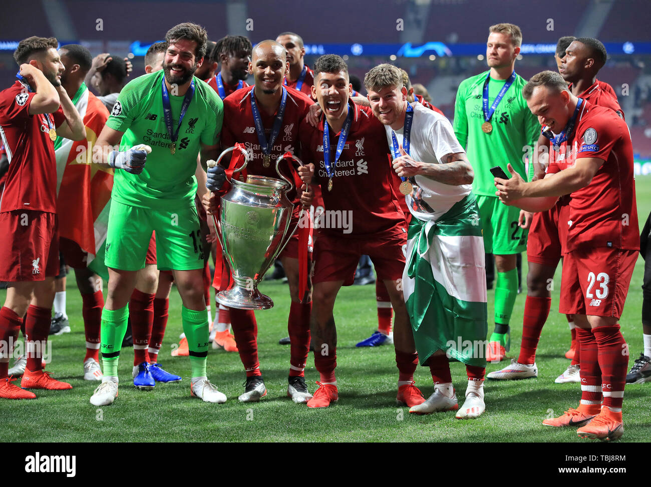 Liverpool goalkeeper Alisson Becker, Fabinho, Roberto Firmino, Alberto ...