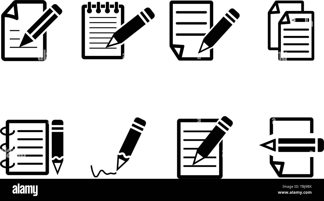 Write A Note Icons Black Set Stock Vector Image Art Alamy