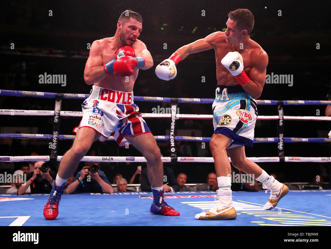 Tommy Coyle (left) in action against Chris Algieri in the WBO ...