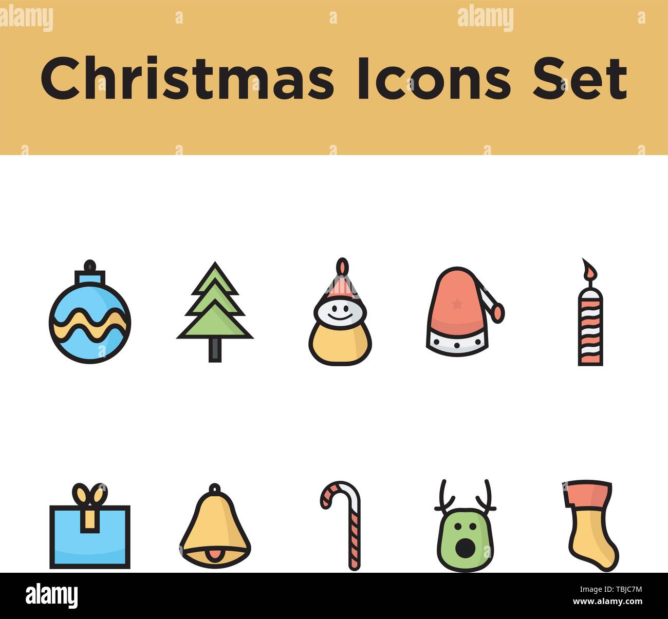 Christmas flat icons - Christmas linear colorful icons set Stock Vector ...