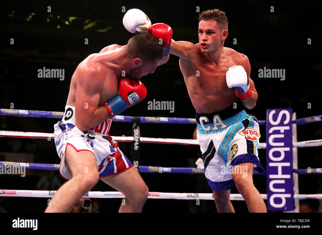Tommy Coyle (left) in action against Chris Algieri in the WBO International Super-Lightweight ...