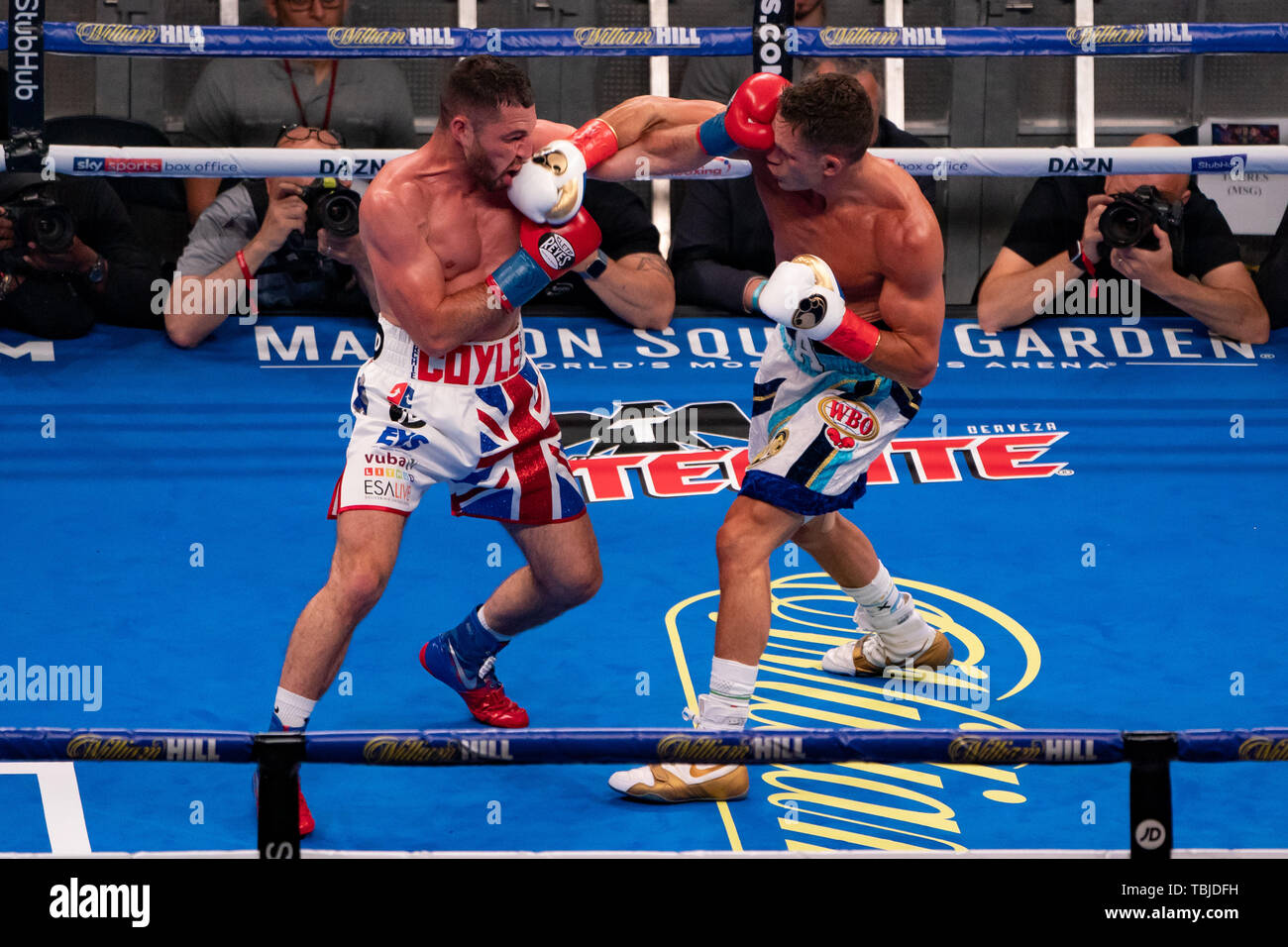 New York, USA. 1st June, 2019. CHRIS ALGIERI (white, blue and teal trunks) and TOMMY COYLE ...