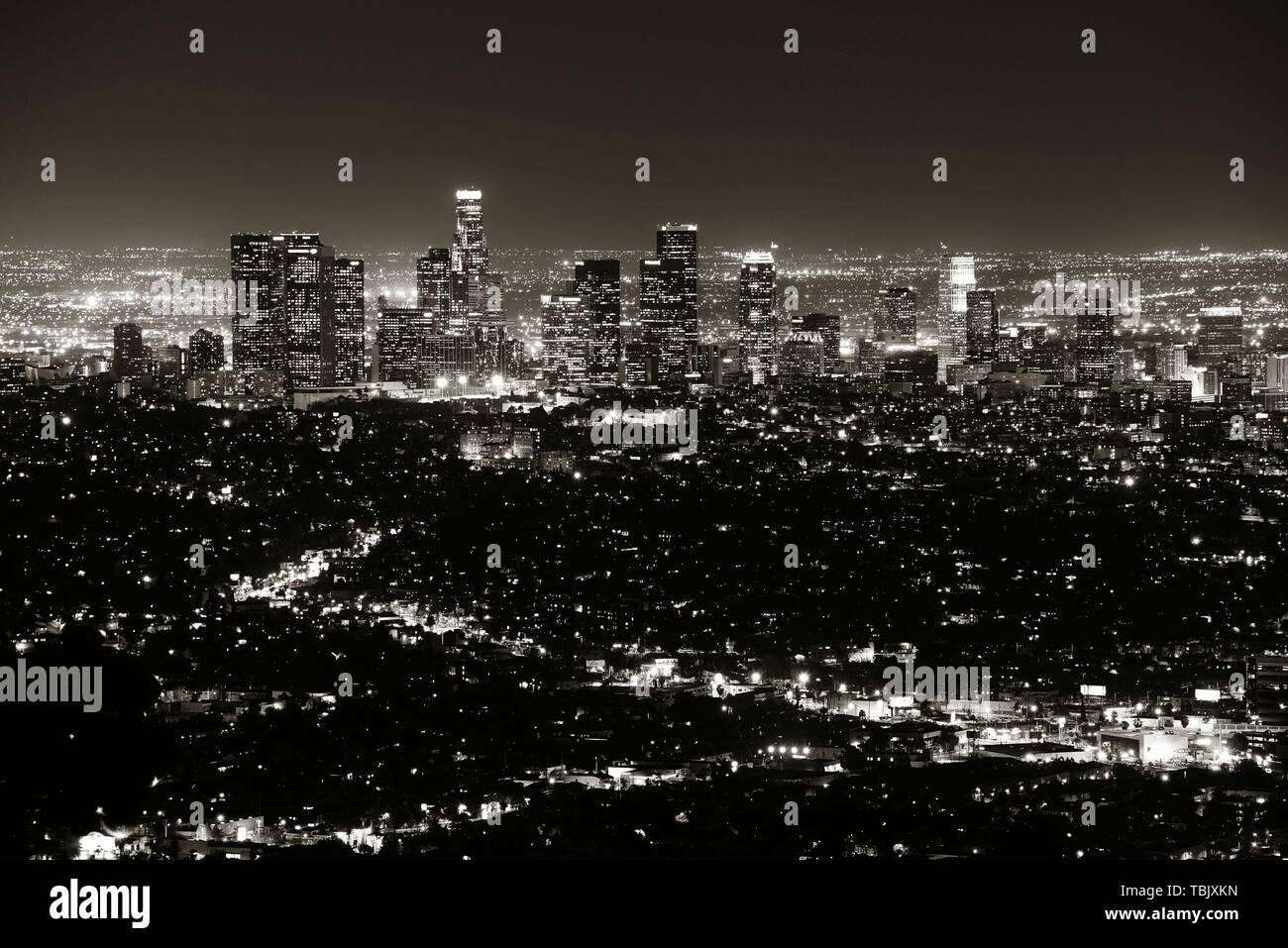 Los Angeles at night with urban buildings in BW Stock Photo - Alamy