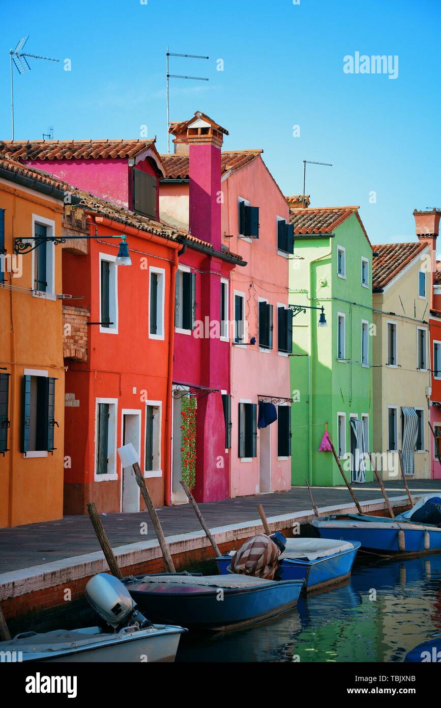 Burano colorful historical buildings and canal. Venice, Italy Stock ...