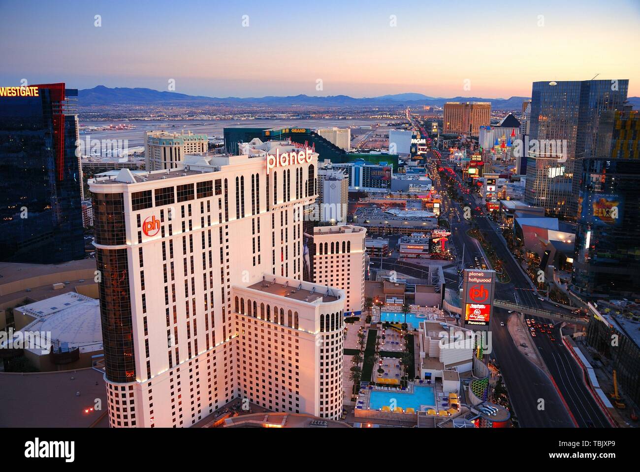 Aerial panorama view of Las Vegas Strip at Sunset Stock Photo - Alamy