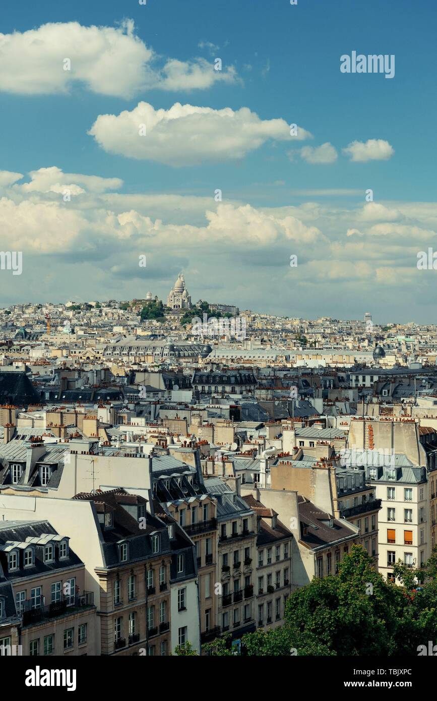 Paris rooftop view with Sacre Coeur and city skyline Stock Photo - Alamy