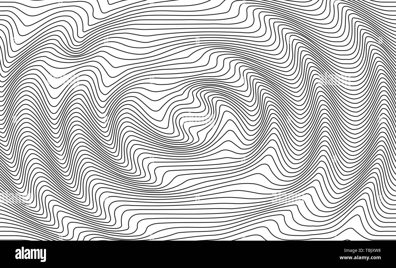 Abstract vector background of waves. 3D optical illusion, line art ...