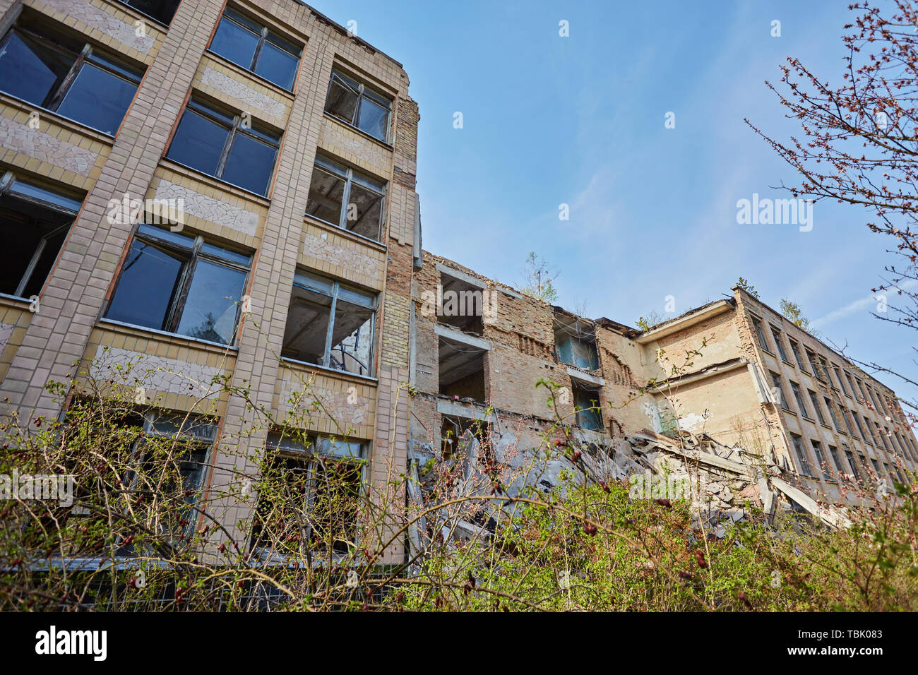 Destroyed school in the city of Pripyt, in the exclusion zone after the ...