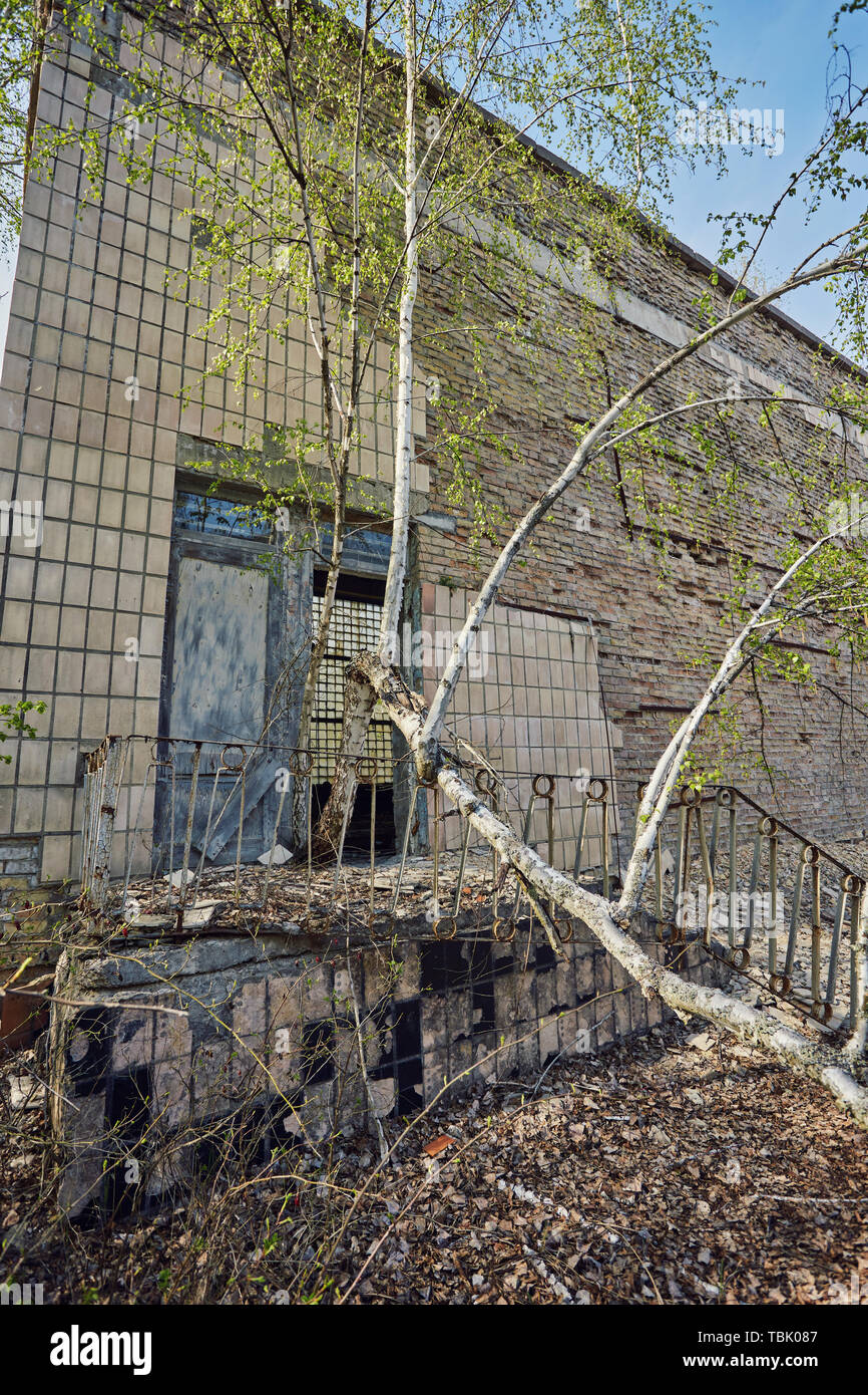 Destroyed school in the city of Pripyt, in the exclusion zone after the ...
