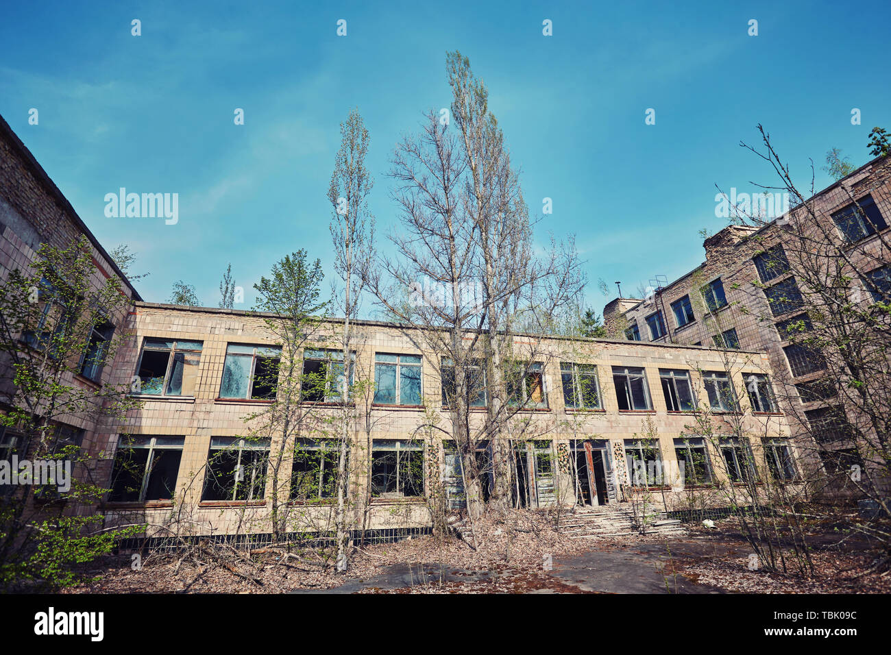 Destroyed school in the city of Pripyt, in the exclusion zone after the ...