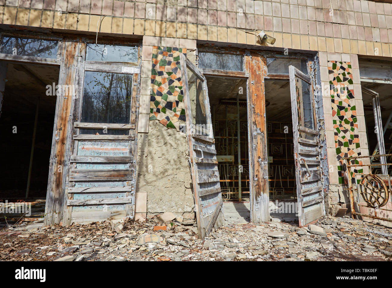 Destroyed school in the city of Pripyt, in the exclusion zone after the ...
