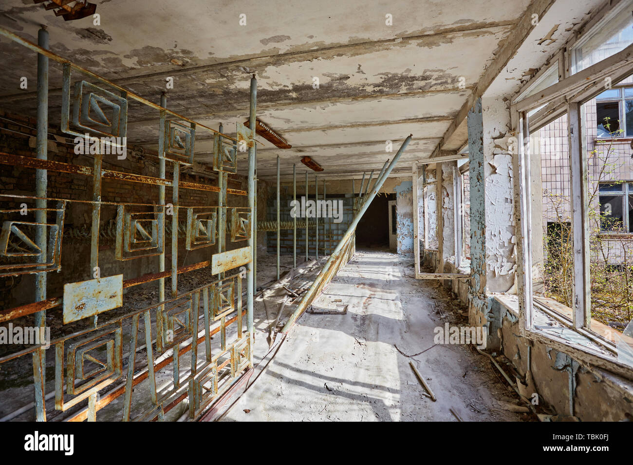 Destroyed school in the city of Pripyt, in the exclusion zone after the ...