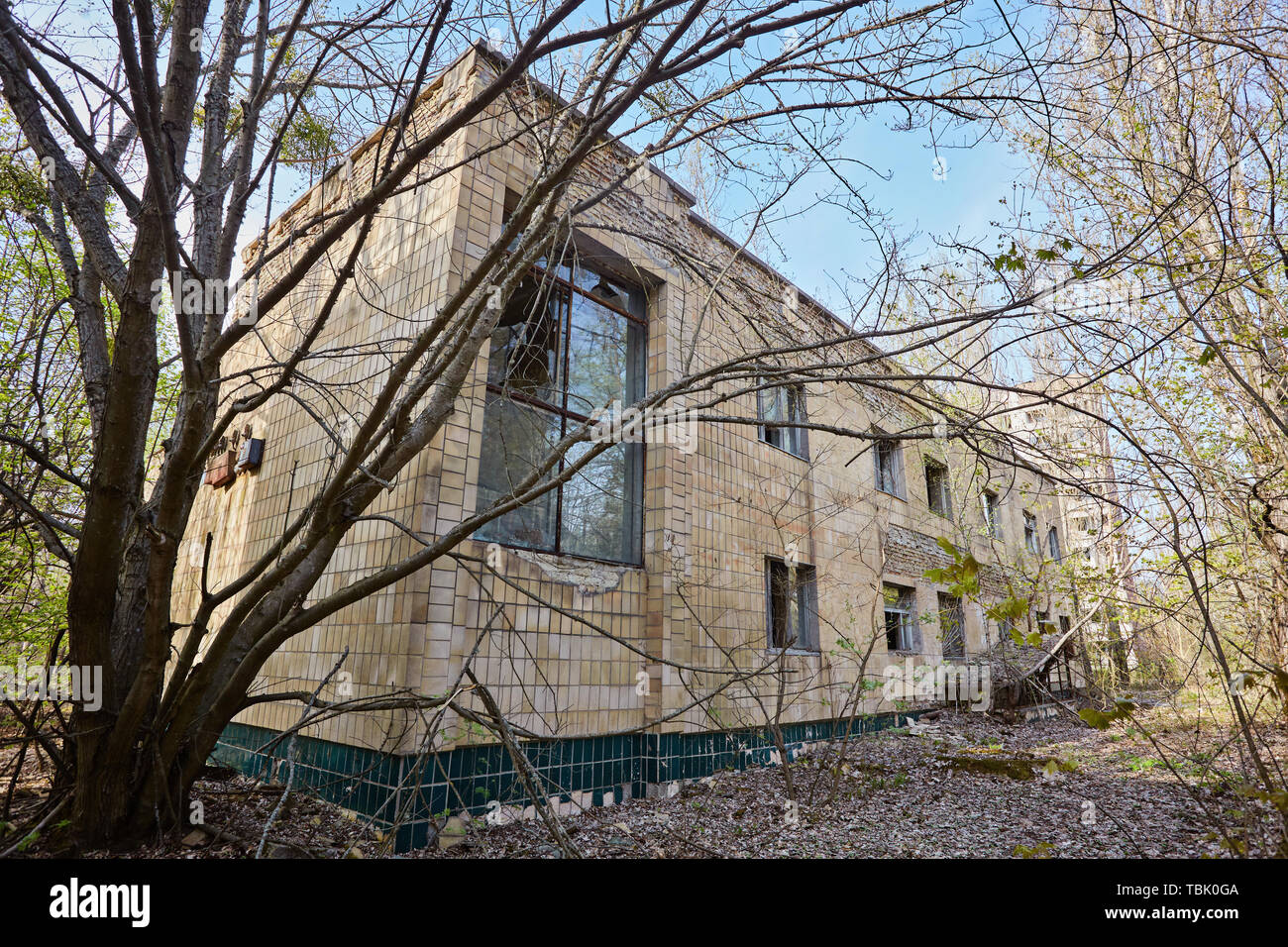 Destroyed school in the city of Pripyt, in the exclusion zone after the ...