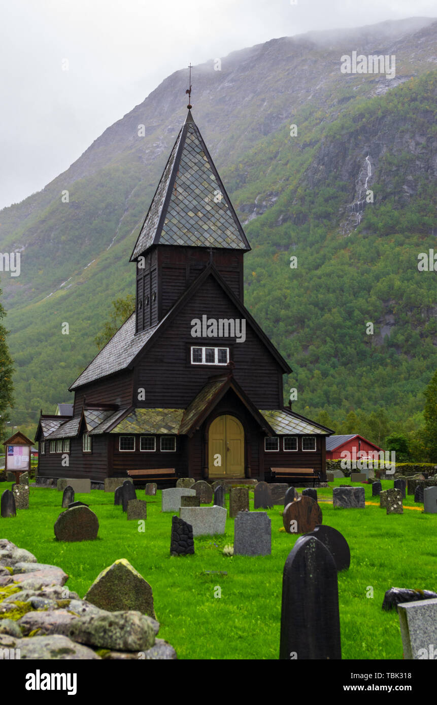 Small and black viking church with cemetery in Norway Stock Photo - Alamy