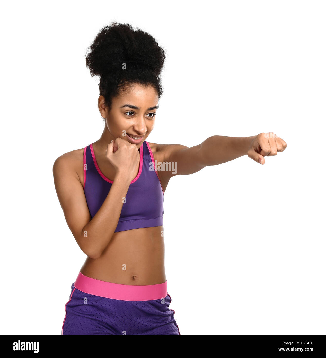Female African-American boxer on white background Stock Photo - Alamy