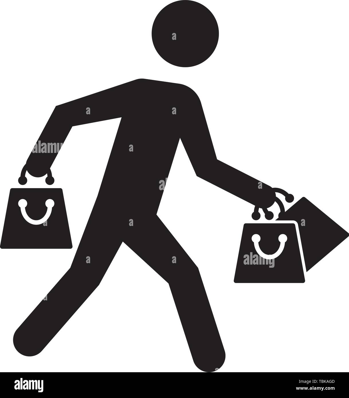 Person carrying shopping bags icon- vector black Stock Vector Image ...