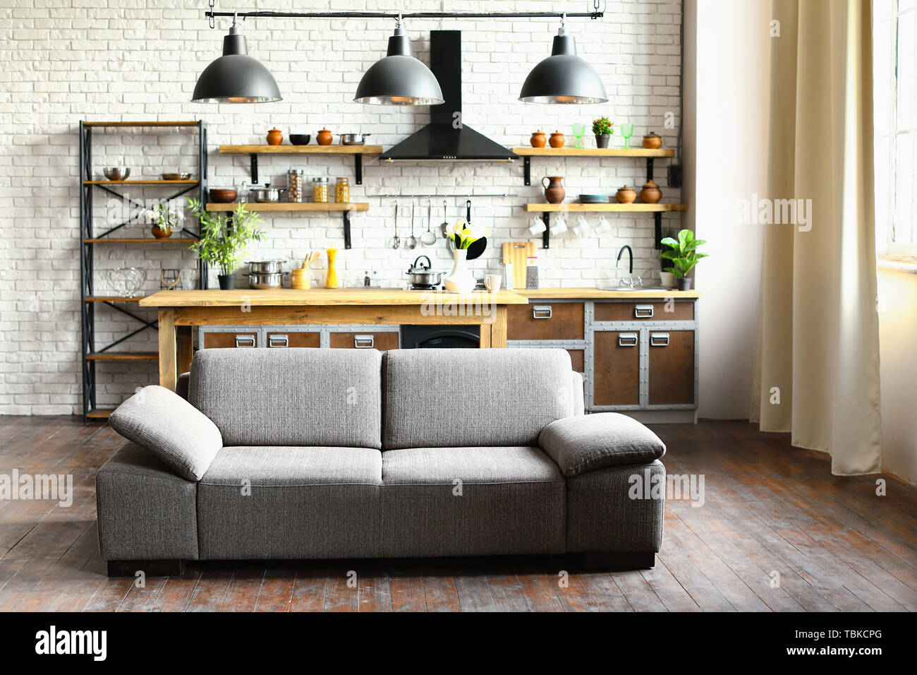 Interior of modern studio apartment Stock Photo - Alamy