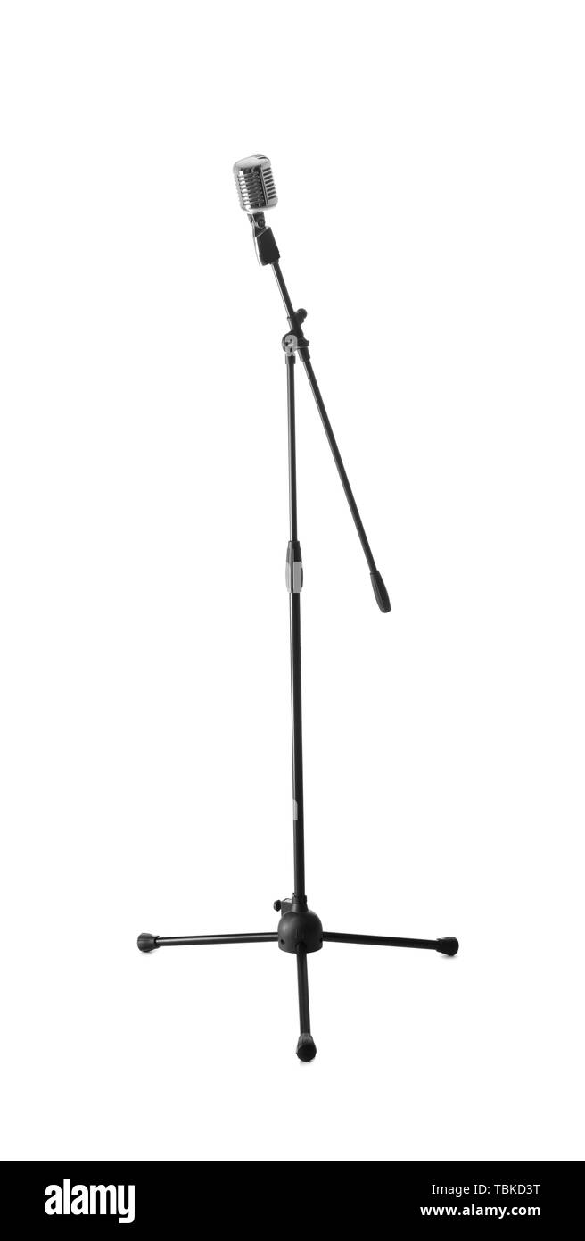 Silver metallic microphone on color Black and White Stock Photos ...