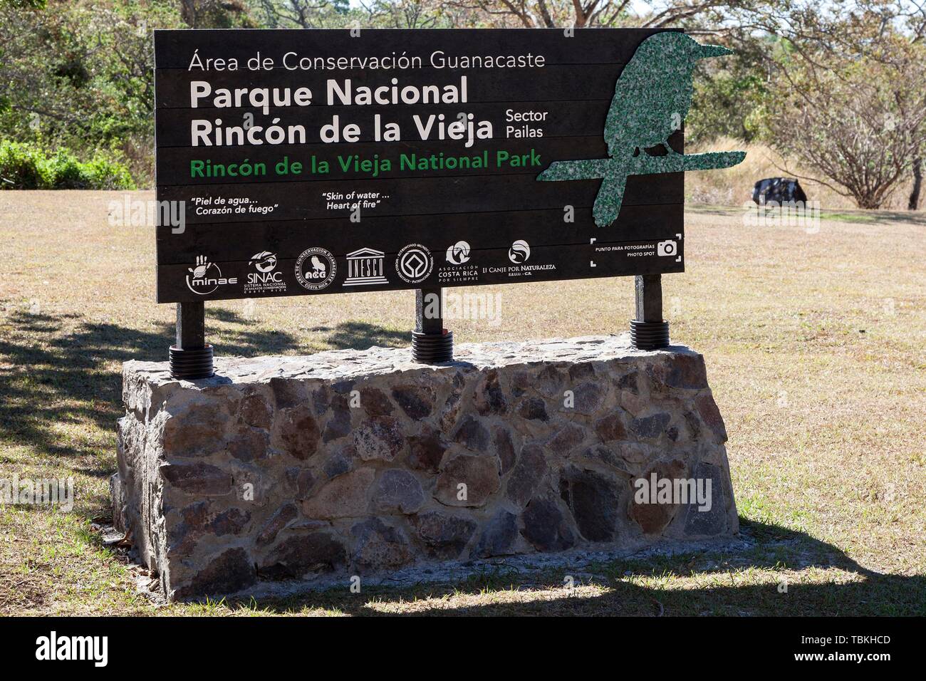 Entrance sign to the National Park Rincon de la Vieja, Parque Nacional ...