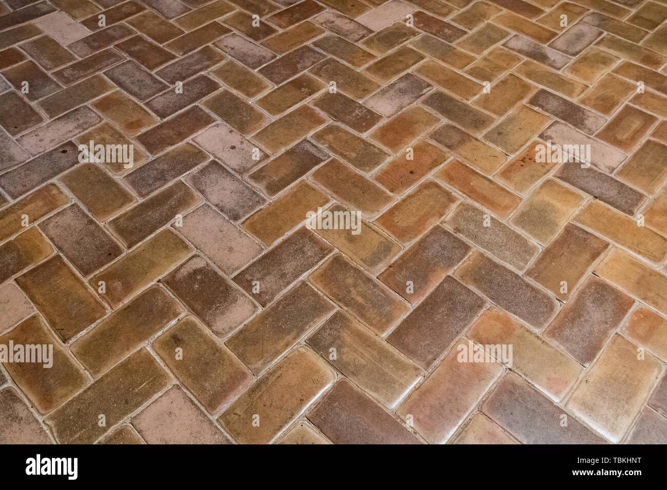 Brown clay tiles, old floor, herringbone pattern, Palacios Nazaries ...