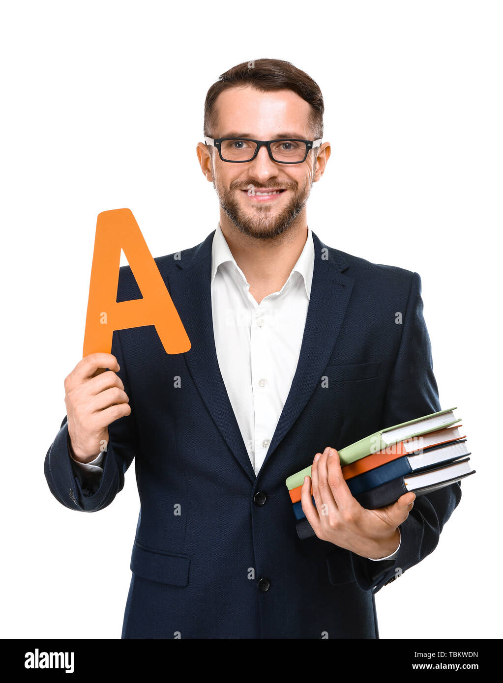 Handsome male teacher on white background Stock Photo - Alamy