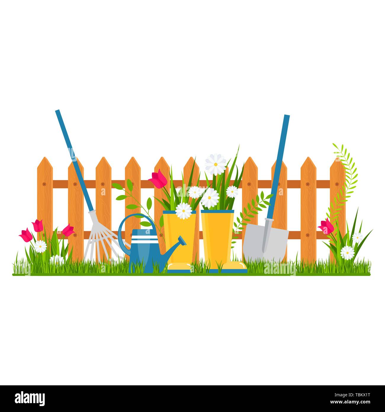 Garden village line cartoon Cut Out Stock Images & Pictures - Alamy