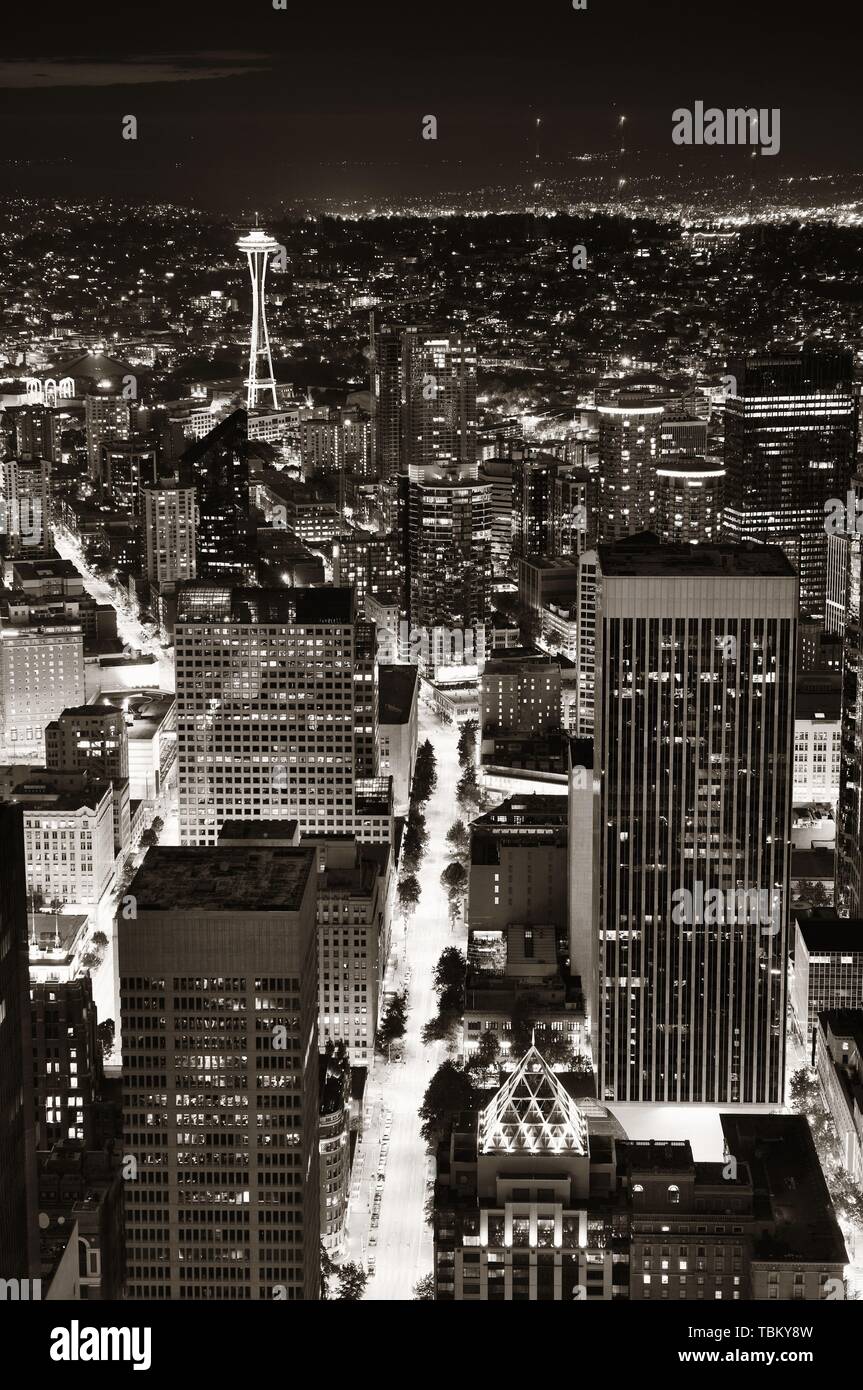 Seattle downtown night aerial hi-res stock photography and images - Alamy