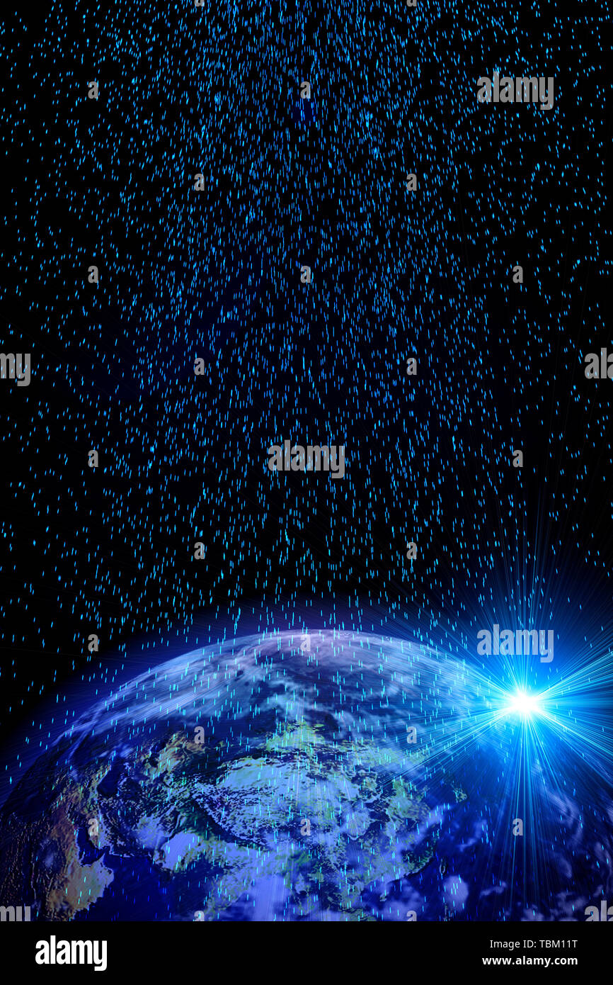 3D Earth and cosmic space star orbit form abstract background, meaning ...