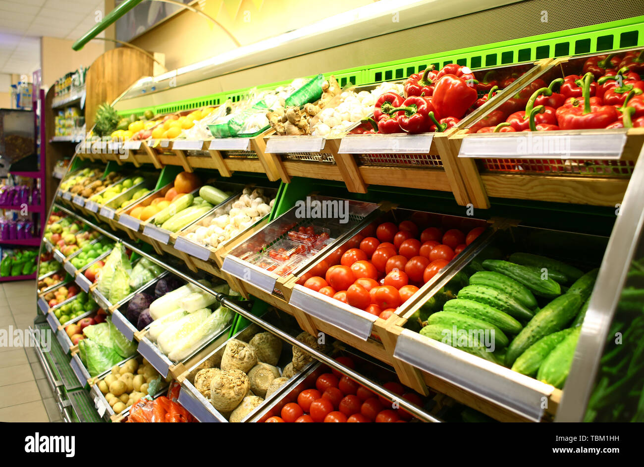 Various fresh vegetables in supermarket Stock Photo - Alamy