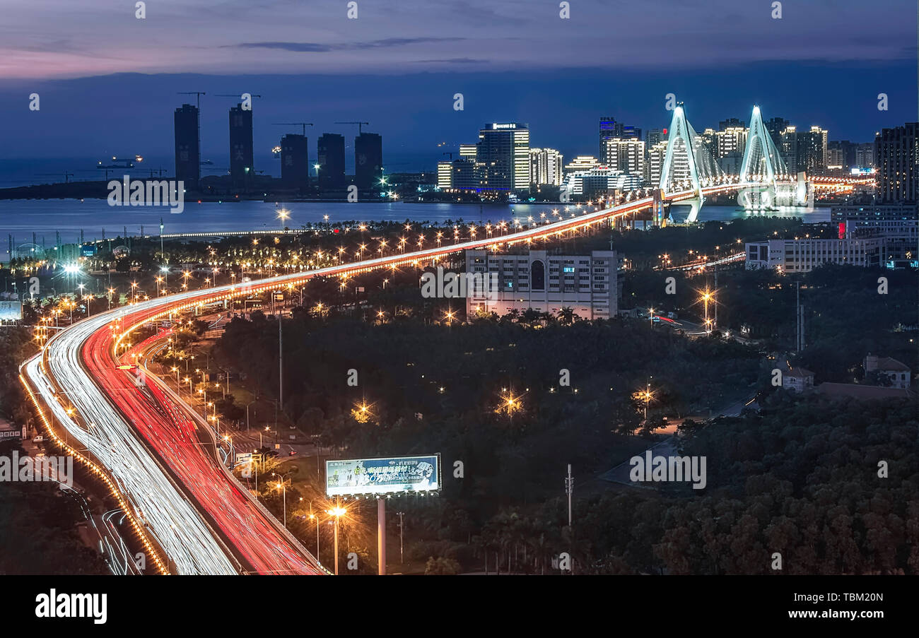 Night view of Haikou Century Bridge Stock Photo - Alamy