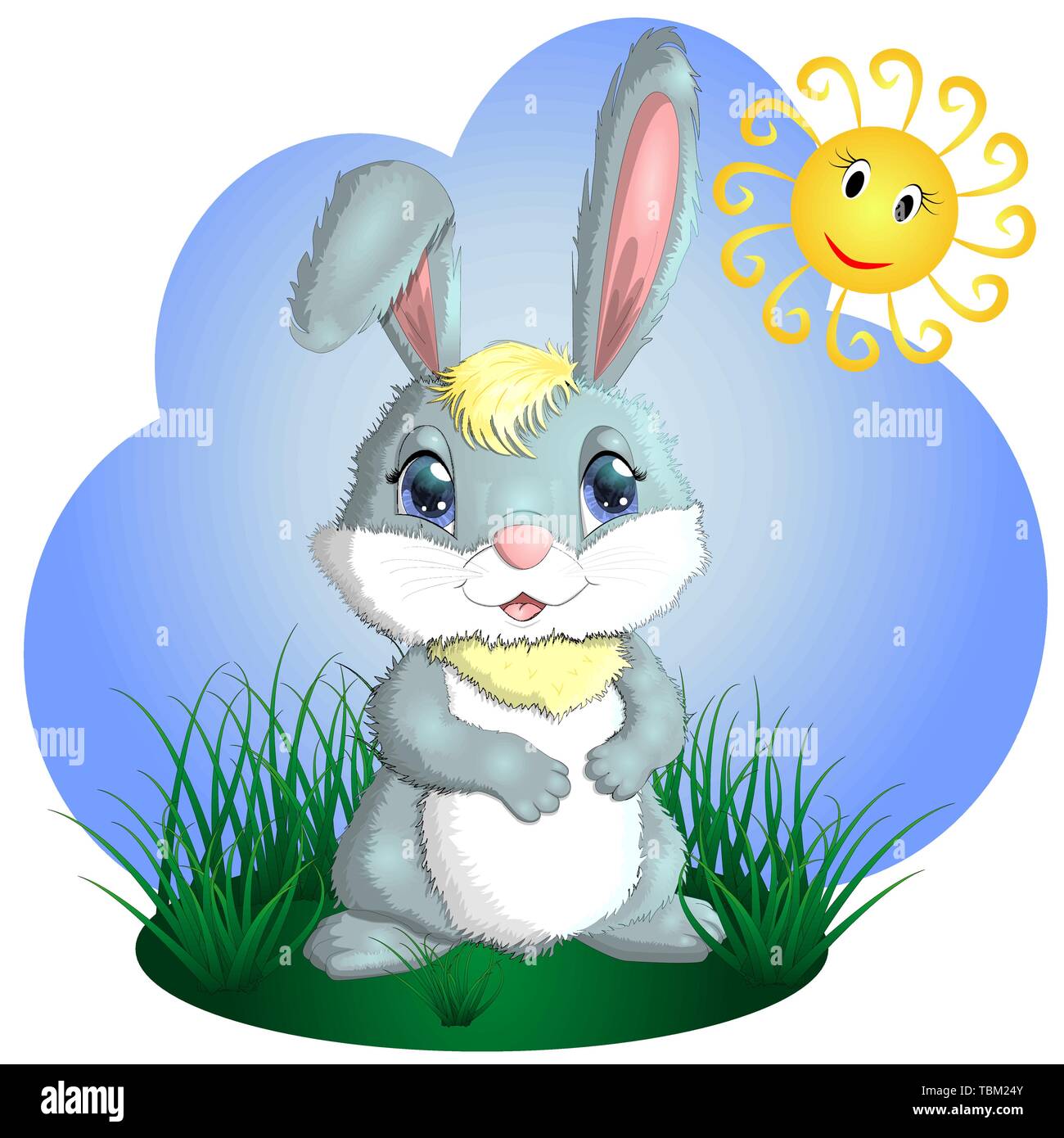 Cute cartoon bunny on a glade. Spring, love, postcard Stock Vector ...