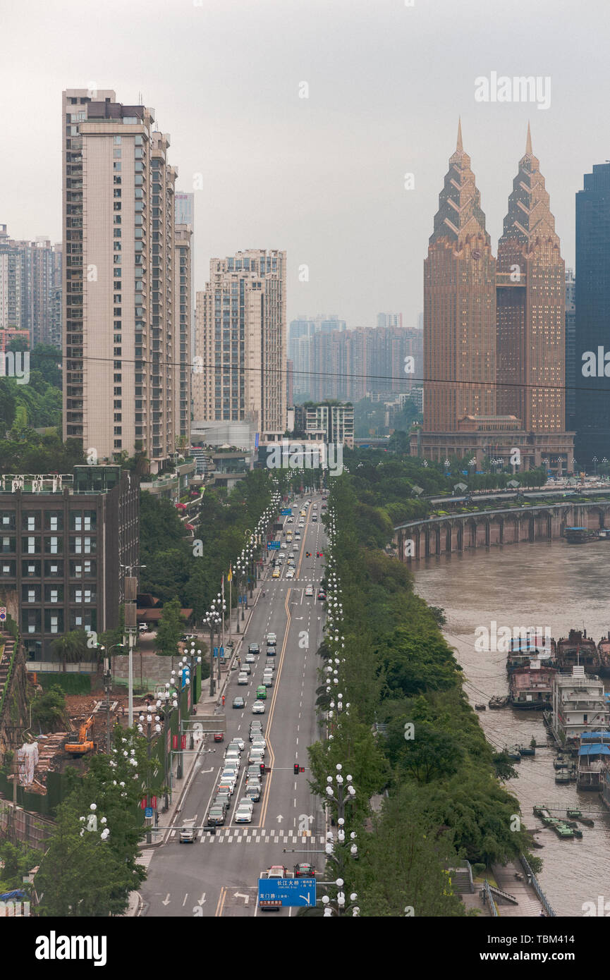 Traffic street street modern high rise building day tour hi-res stock ...