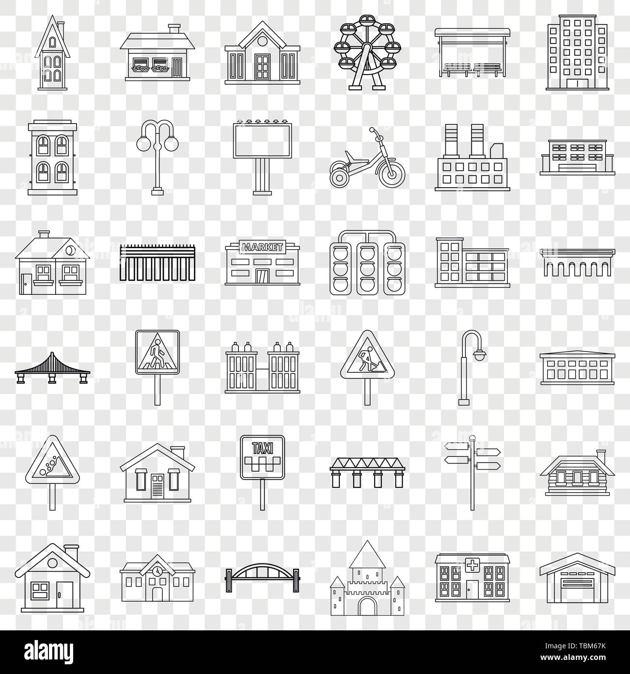 Building icons set, outline style Stock Vector Image & Art - Alamy