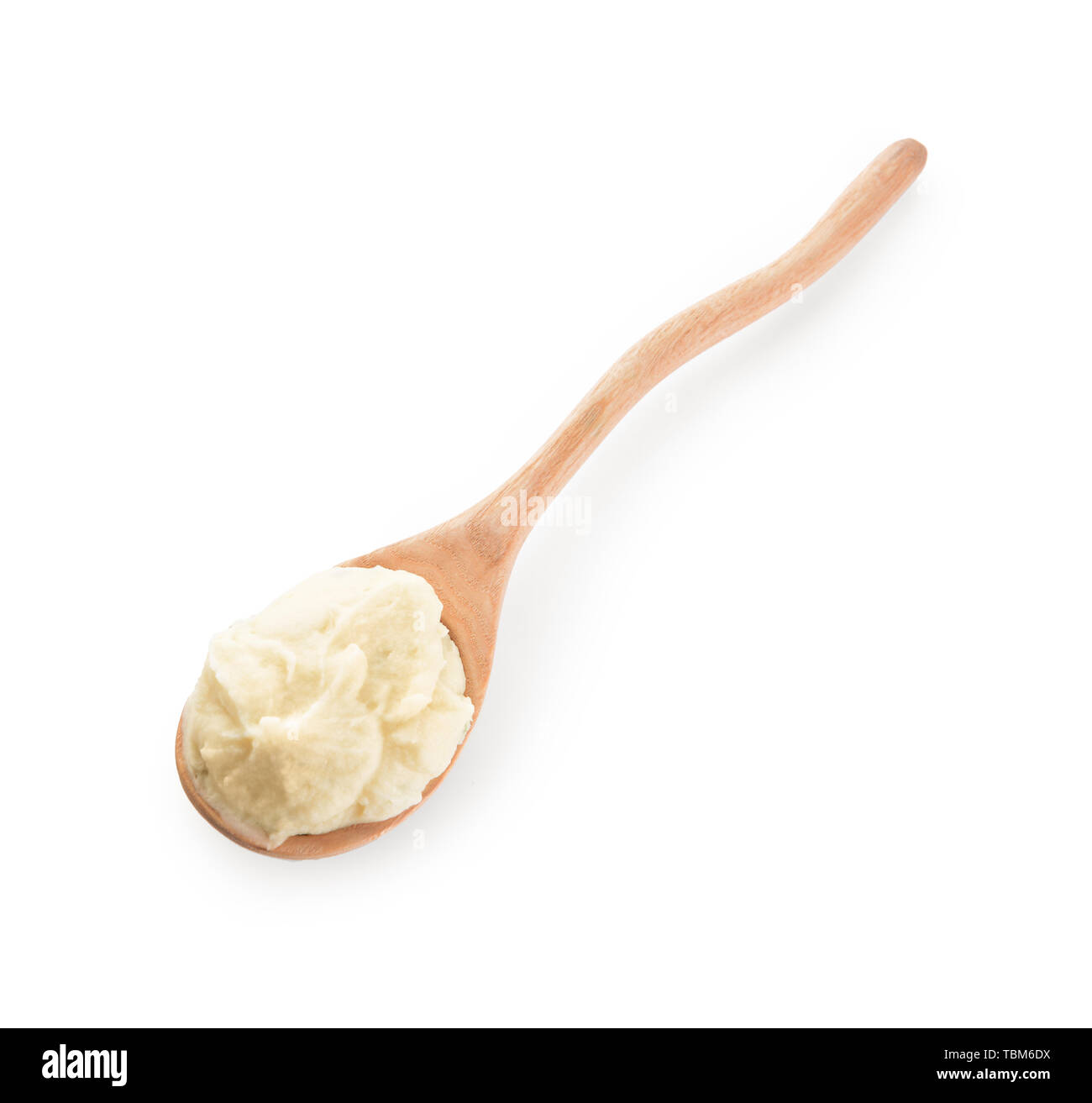 Spoon with tasty mashed potato on white background Stock Photo - Alamy