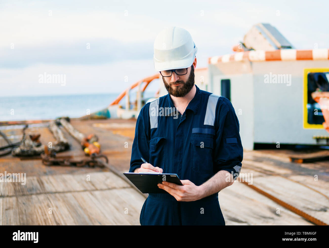 Deck Officer on deck of offshore vessel or ship Stock Photo - Alamy
