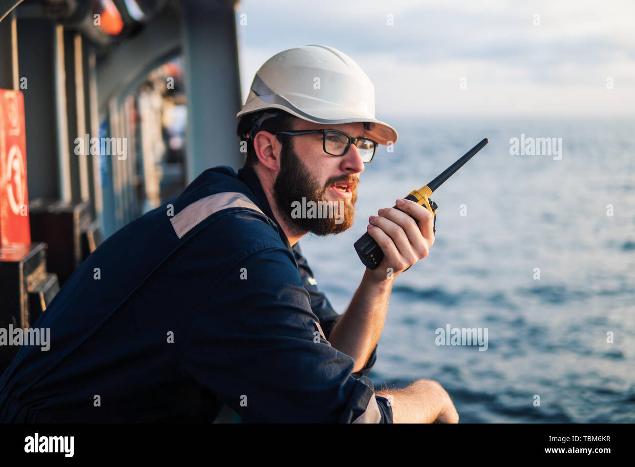 Deck Officer on deck of offshore vessel or ship Stock Photo - Alamy
