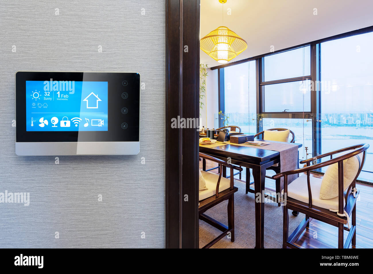 smart screen with smart home with modern dining room Stock Photo - Alamy