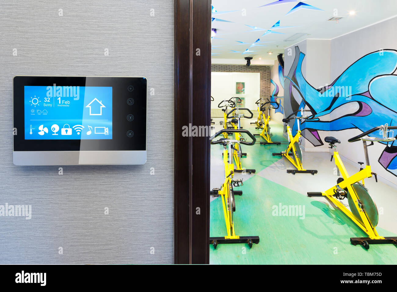 smart screen with smart home with modern gym Stock Photo - Alamy