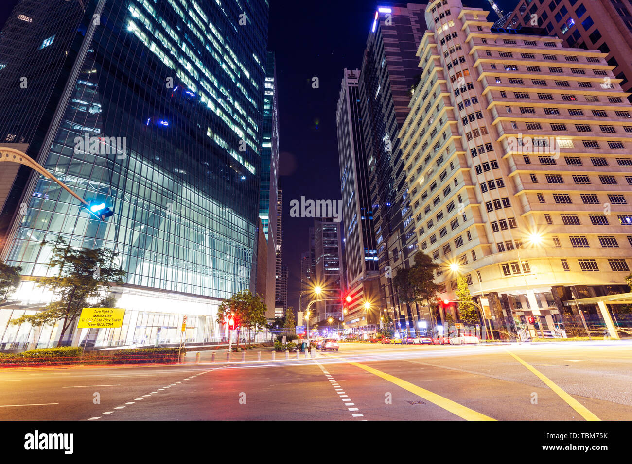 Modern city street view at night Stock Photo - Alamy