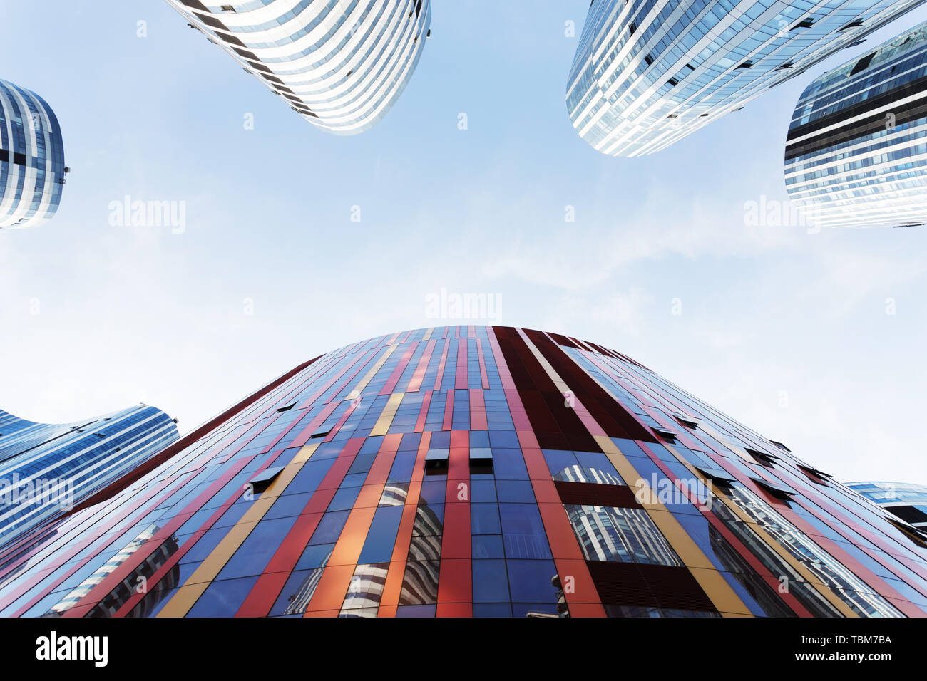 up looking the modern business office building exterior and sky Stock ...