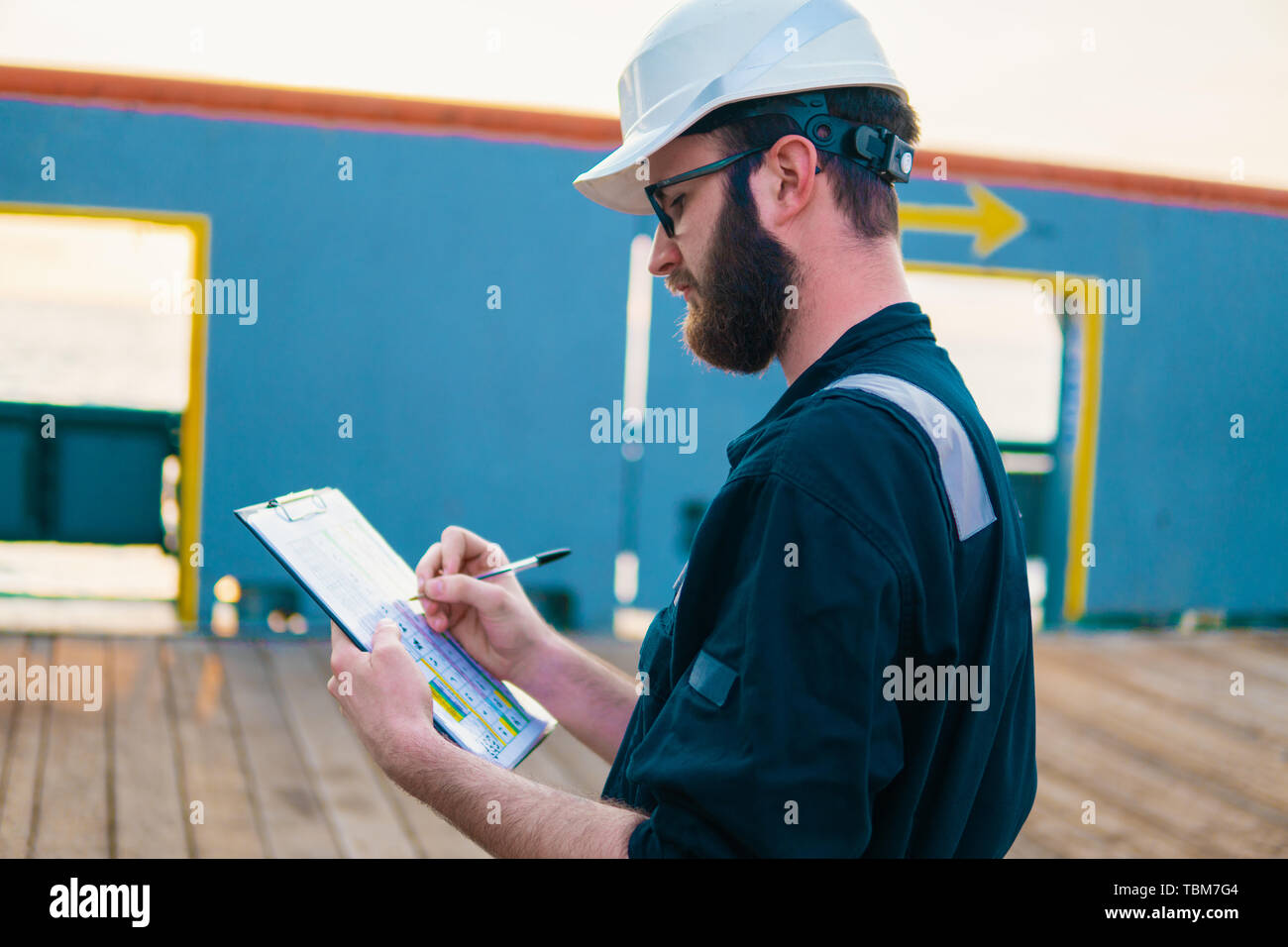 Deck Officer on deck of offshore vessel or ship Stock Photo - Alamy