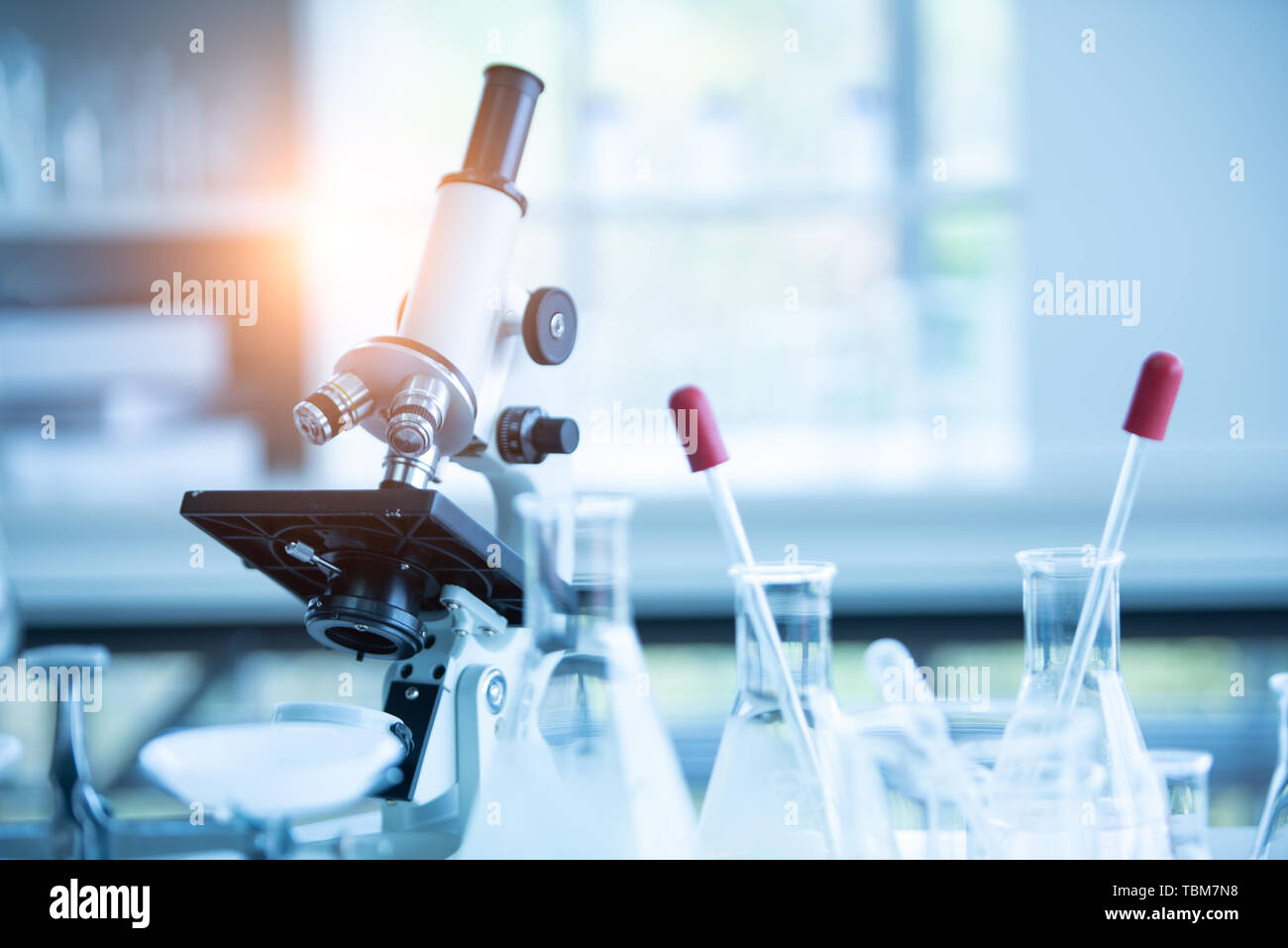 Medical laboratory microscope in chemistry biology lab test. Scientific ...