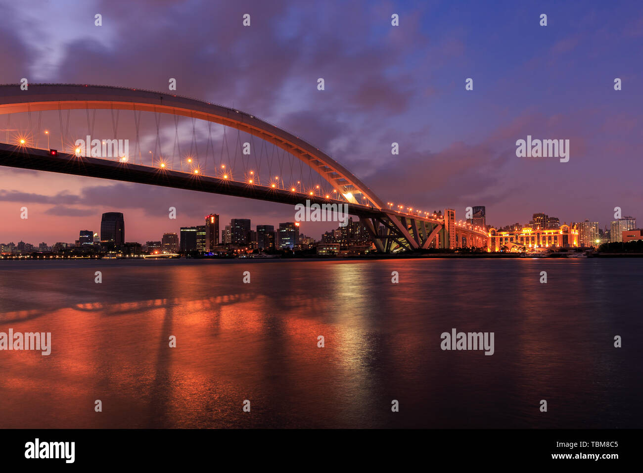 Night view of the Huangpu River on Shanghai Lupu Bridge Stock Photo - Alamy